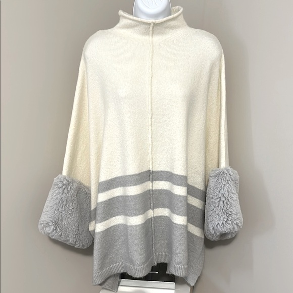 Ruby Rd. | Sweaters | Ruby Rd Sweater Cape Shawl With Faux Fur Cuffs ...